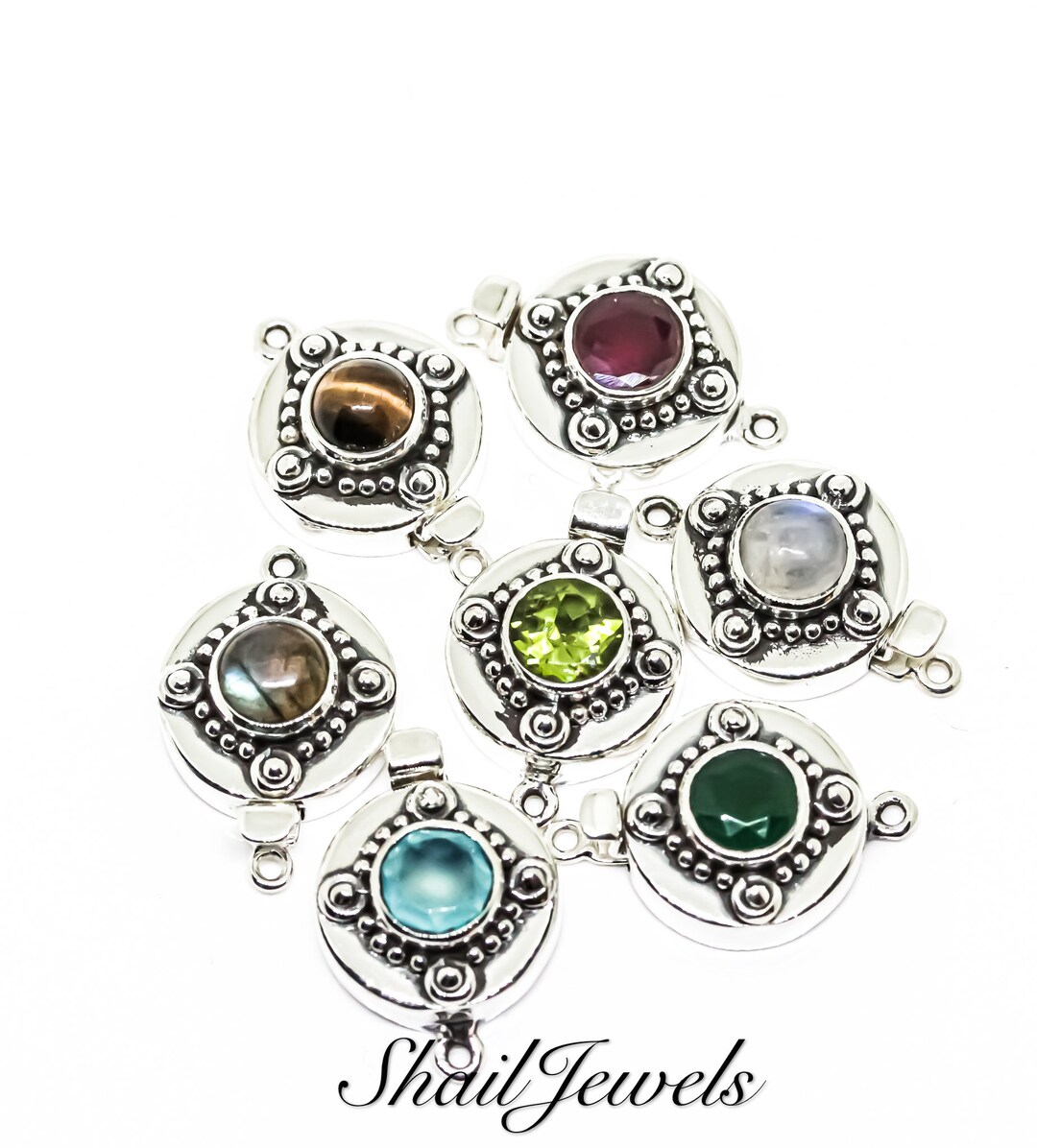 Box Clasps in Solid Sterling Silver 92.5. With Gemstones. 13mm Round ...