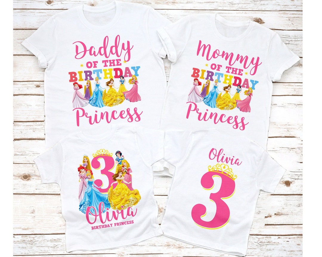 Disney Princess Birthday Shirt, Princess Birthday Shirt, Princesses Family Birthday Shirt, Girls ...