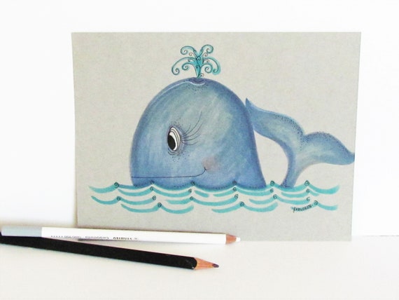 Whimsical Whale Art Whale Illustration Ocean Art Work Child - Etsy