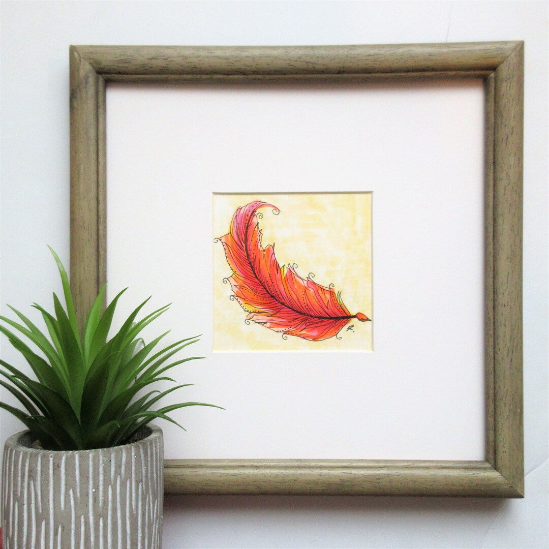 Mini Feather Art, Feather Decor, Mini Art Pieces, Original Hand Drawn ...