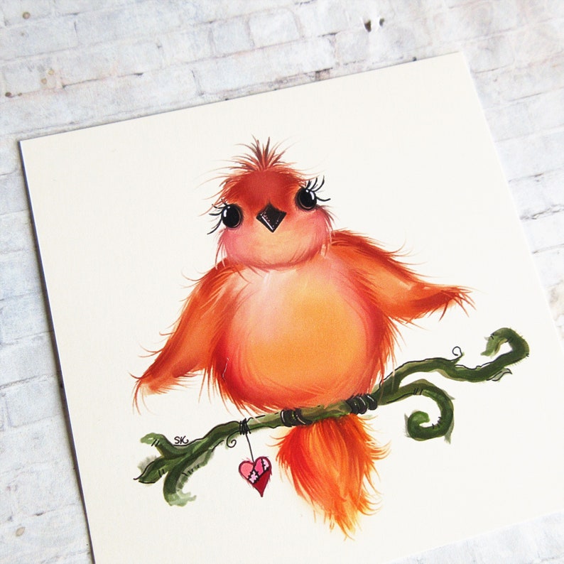 Chubby Bird Art Print Big Belly Bird Whimsical Baby Bird - Etsy
