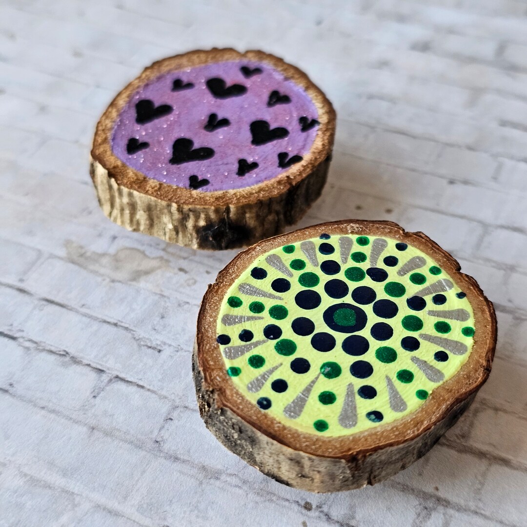 Cute, Colorful Magnets, Handpainted Tree Circles, Mandala Style Wooden ...