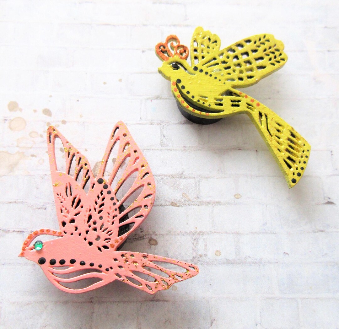 Bird Magnets, Set of Pastel Birds, Handpainted Magnets, Bird Decor ...