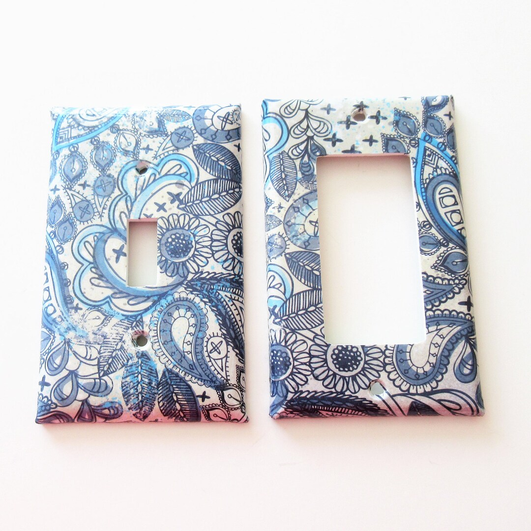 Blue Paisley Light Switch Cover: Handcrafted Decoupage Decor - Etsy