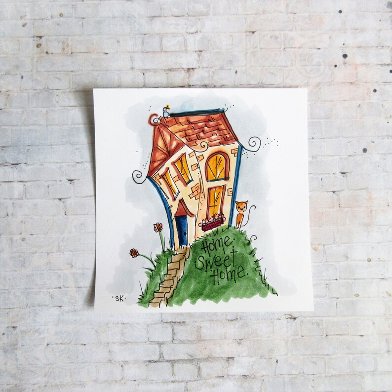 Whimsical Home Sweet Home Art Funky House Illustration - Etsy