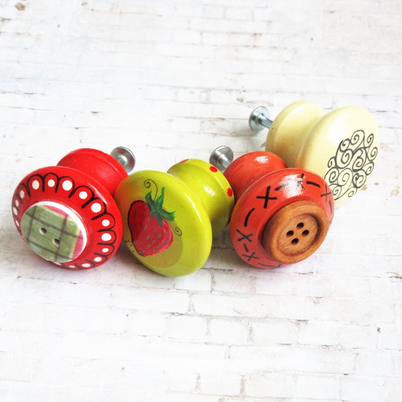 Decorative Painted Cabinet Knobs Strawberry Art Colourful - Etsy