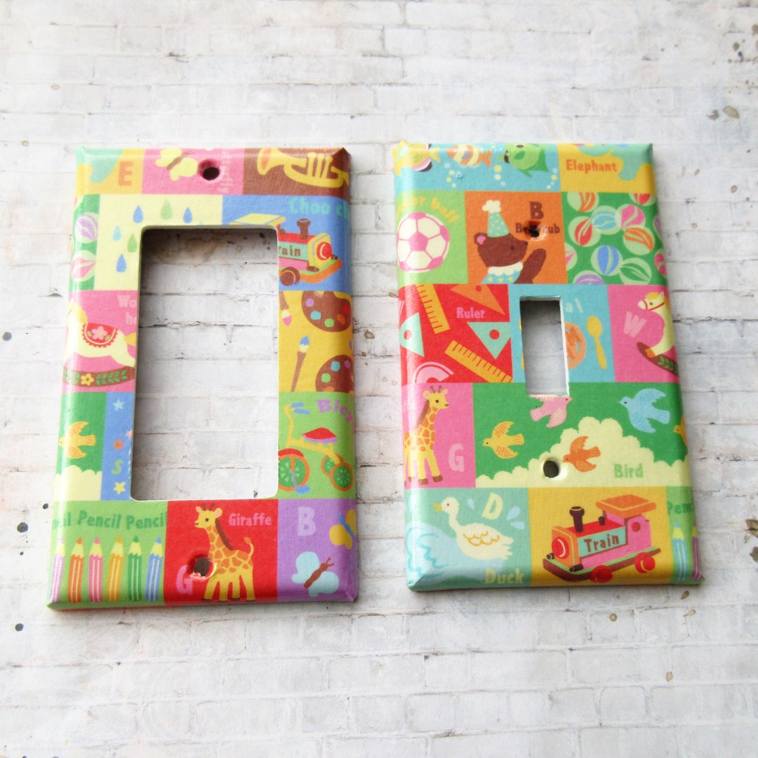Decoupage Nursery Light Switch Cover: ABC Animals & Train Decor - Etsy