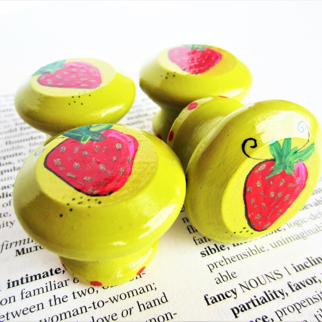 Hand-painted Strawberry Cabinet Knobs: Colorful Dresser Decor Set - Etsy