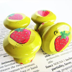 Decorative Painted Cabinet Knobs, Strawberry Art, Colourful Drawer ...