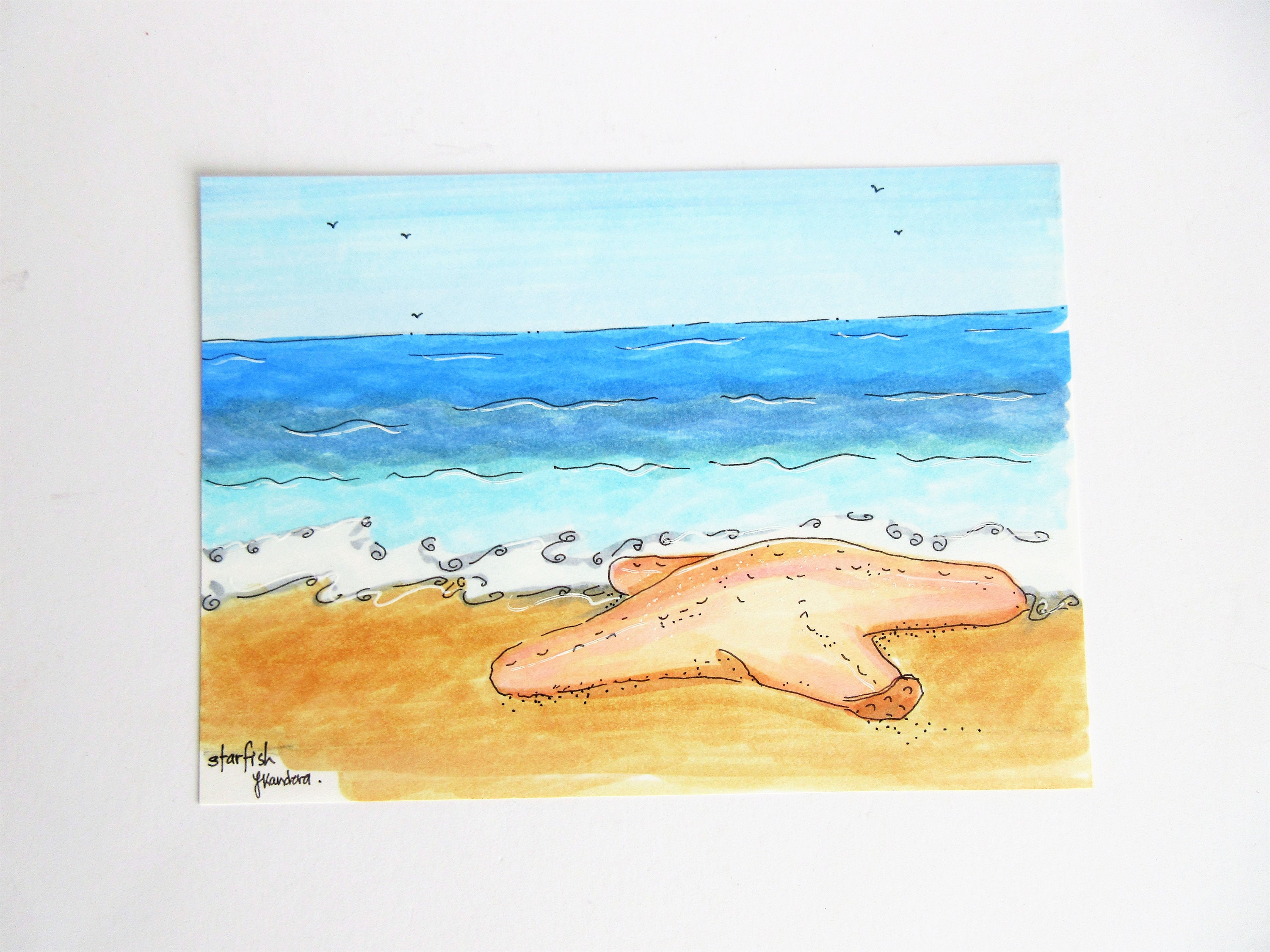 Seaside Art Beach Drawings Ocean Decor Starfish Art Pen | Etsy