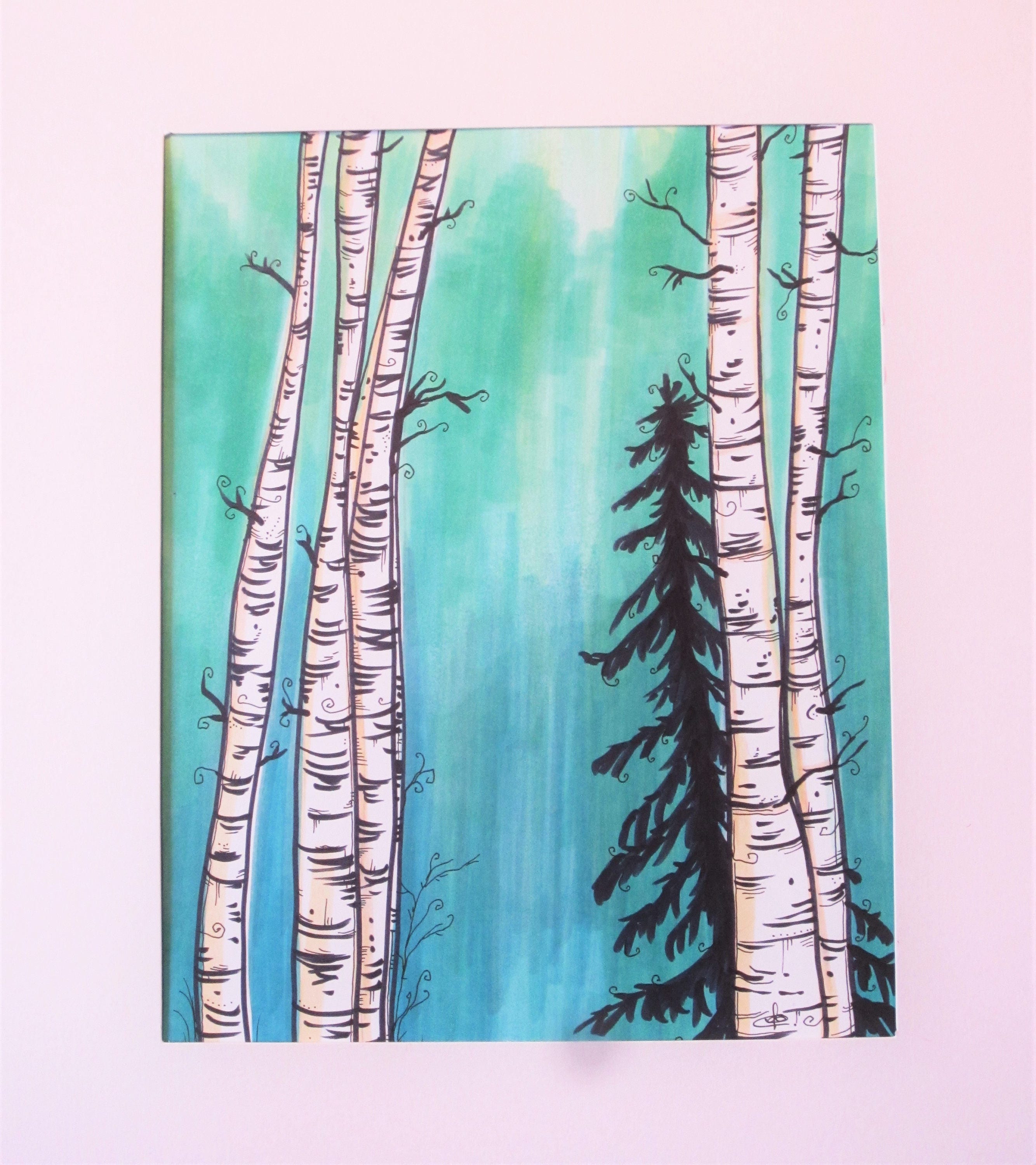 8 X 10 Birch Tree Illustration Birch Tree Drawing Nature - Etsy Canada