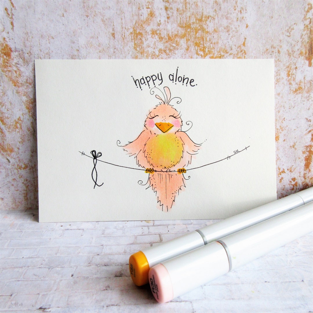 Whimsical Bird Art: Original Copic Marker Drawing (4x6) - Etsy