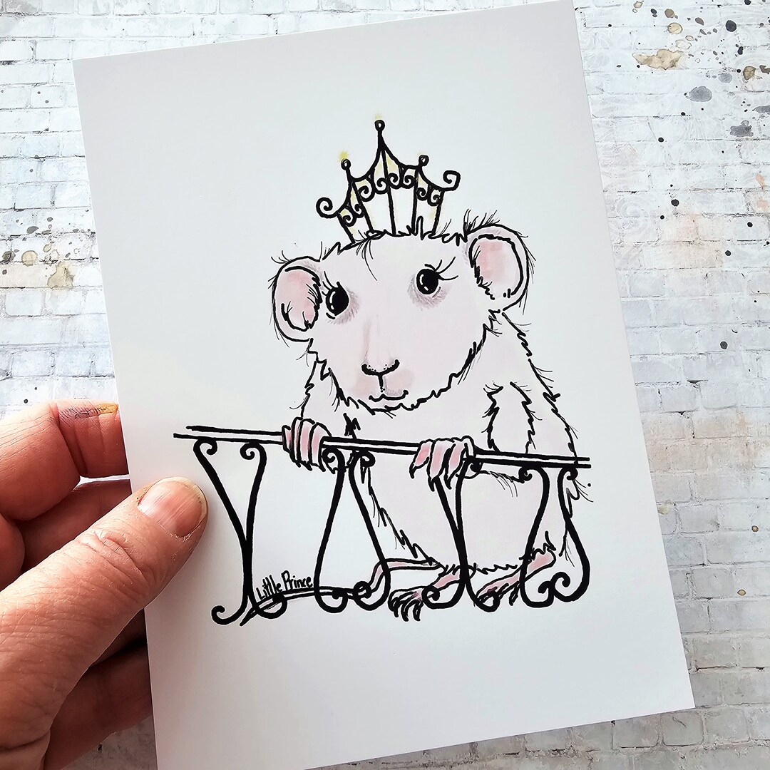 White Rat Art Print, Rat Owner Art, Cute Rat Decor, Rat Lover, Rat Line ...