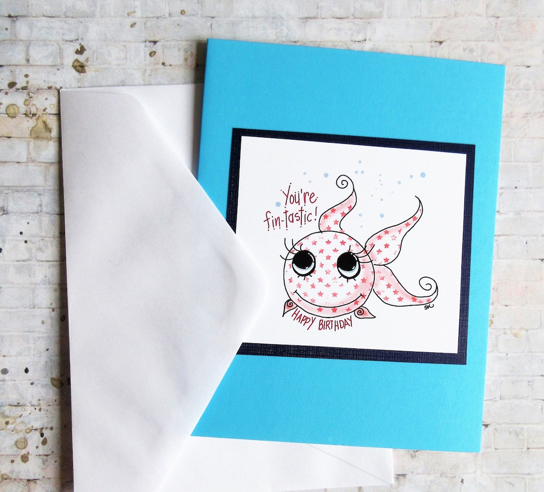 Cute Fish Birthday Cards, Fish Pun Birthday, Fish Art, Handmade ...