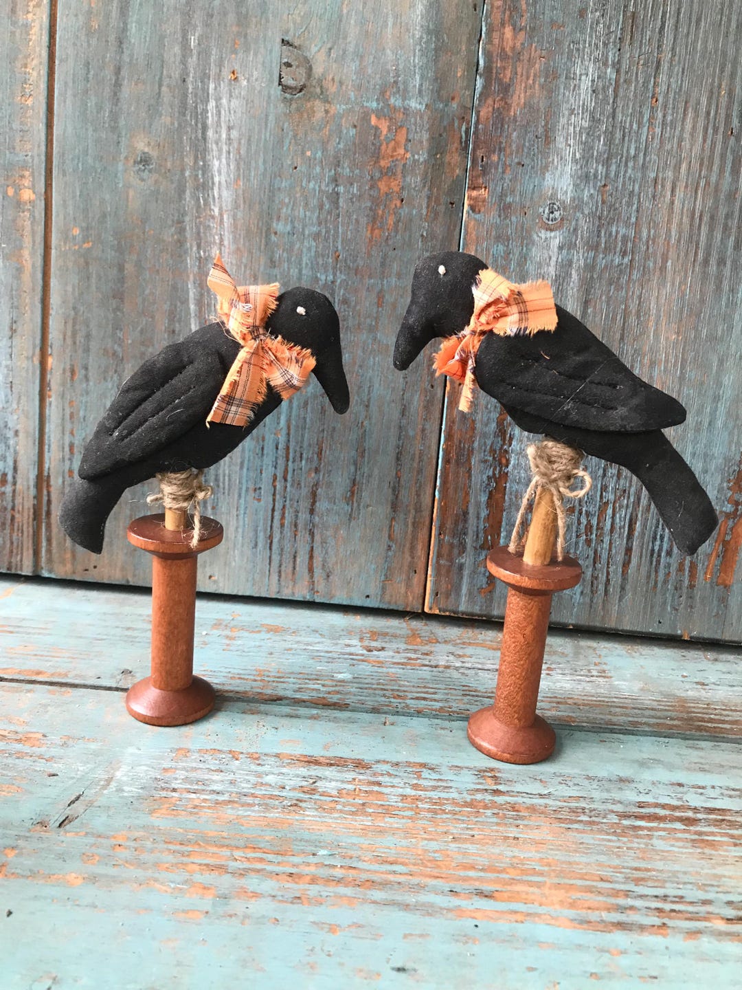 Primitive Crow Set of Make-do’s-set of 2-crow Decor-wooden Spool - Etsy