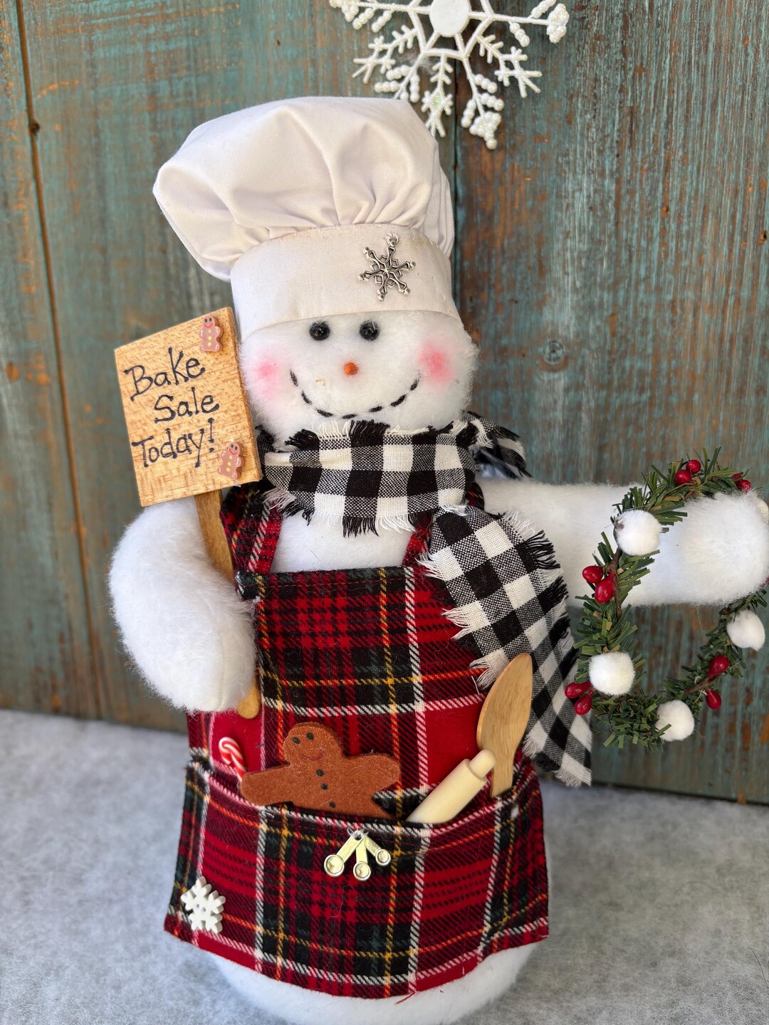 Baking Snowman Shelf Sitter Chef Snowman-tartan Plaid - Etsy