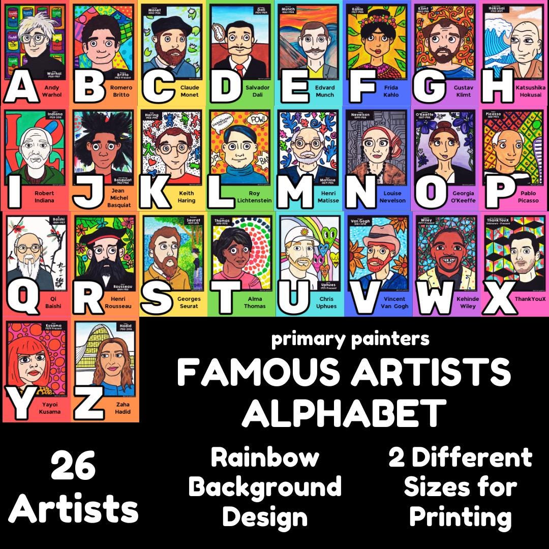 Famous Artist Alphabet DIGITAL Posters - Etsy