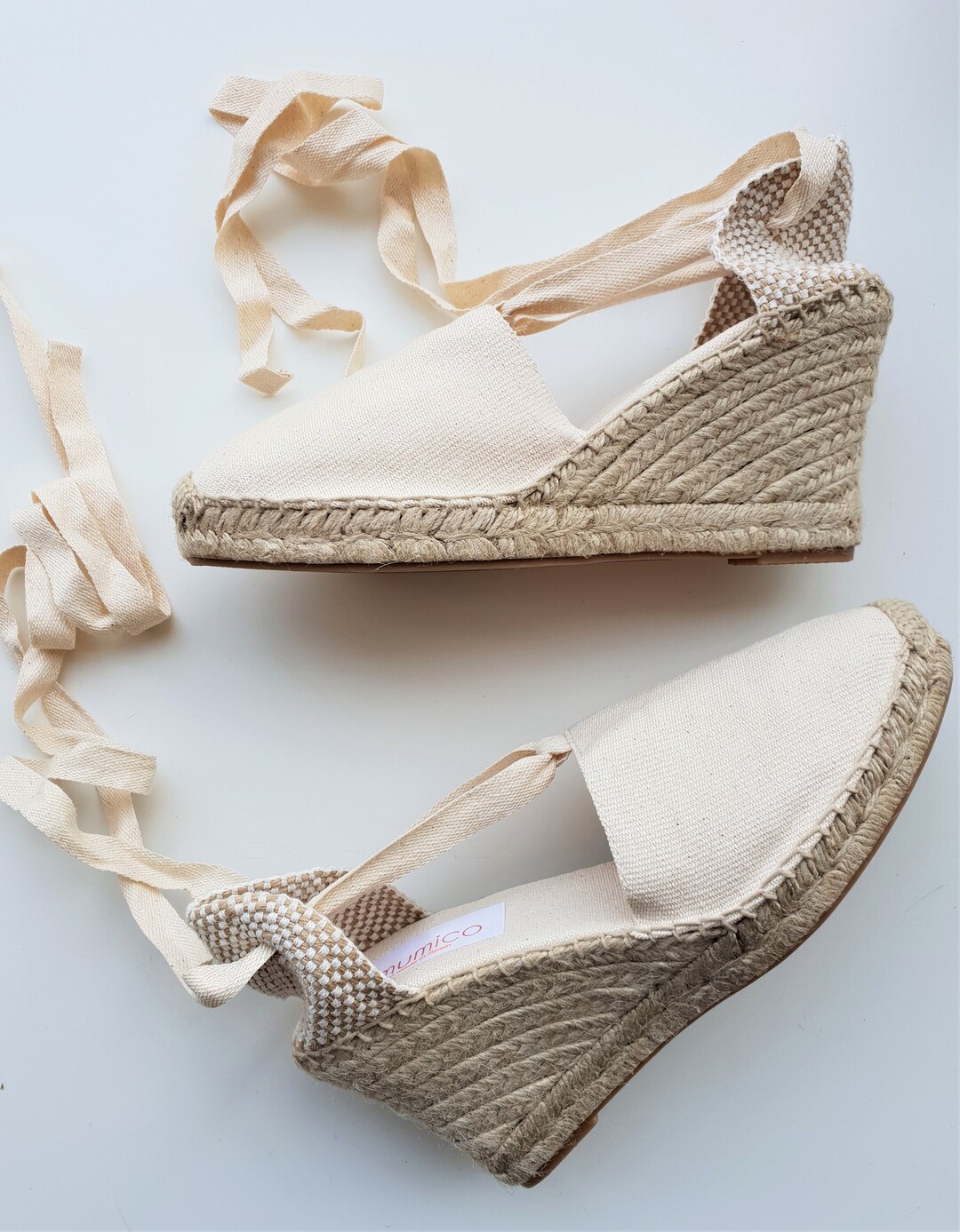 Lace up Espadrille Shoes - High Heel Wedges - VISIBLE SEAM / IVORY ...
