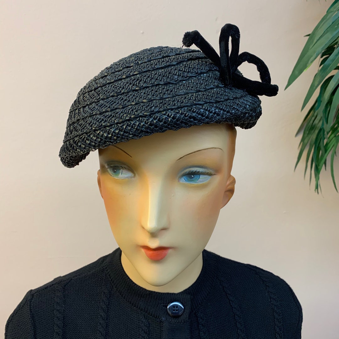 1950s Black Raffia Matador Hat With Velvet Bow - Etsy
