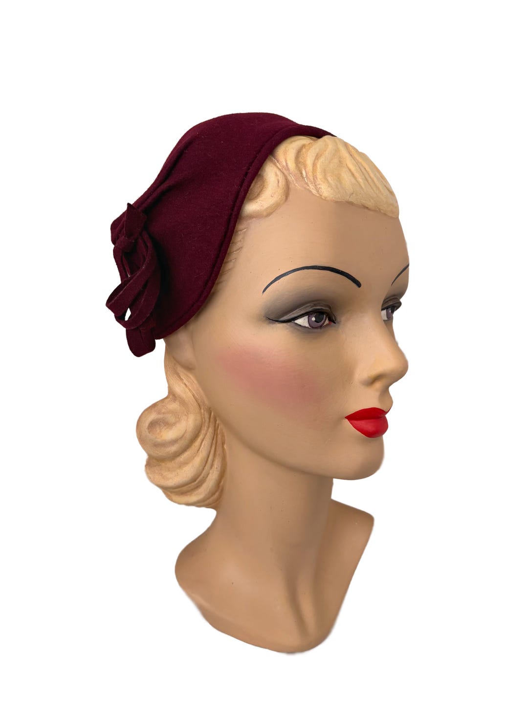 1930s/40s Wine Red Felt Calot Hat - Etsy