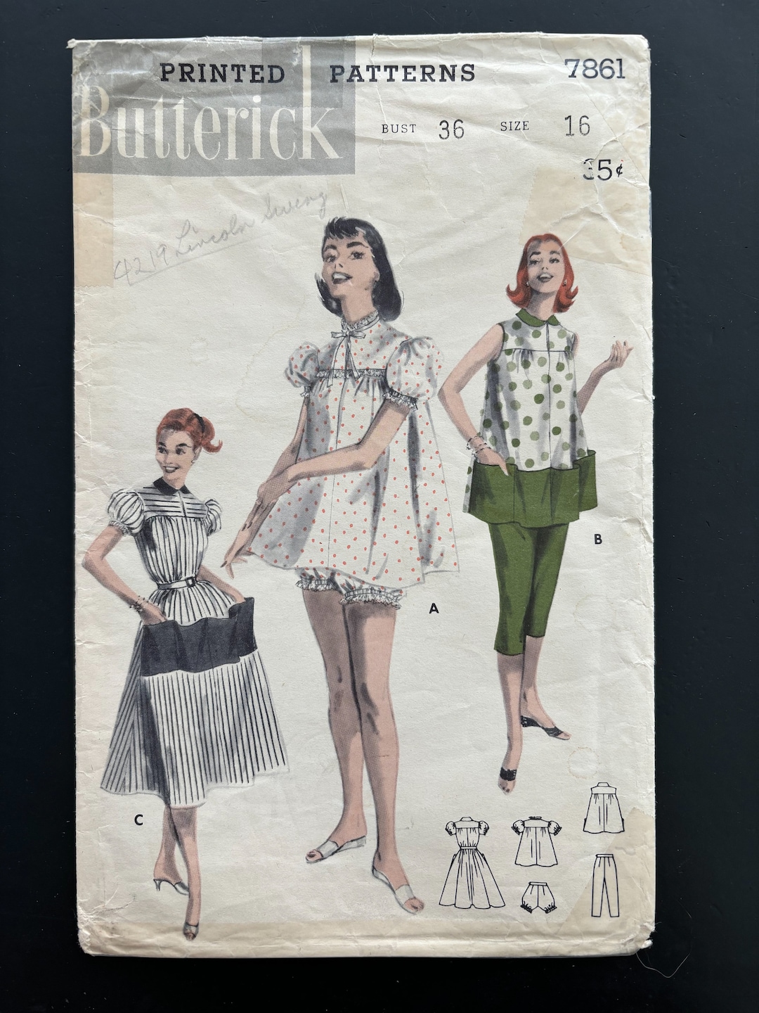 1956 Butterick 7861 Sewing Pattern Jr. Miss & Misses' Lingerie and ...