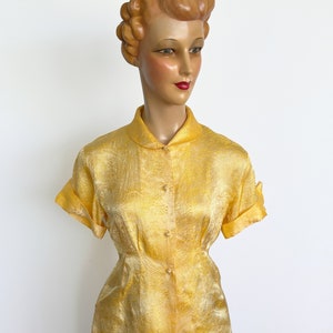 1950s/60s Yellow Gold Asian Style Brocade Blouse Size Small/Medium ...