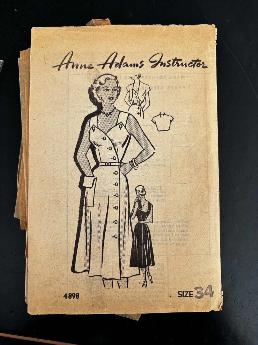 1950s Size 34 Dress With Bolero – Anne Adams Instructor 4898 Sewing ...