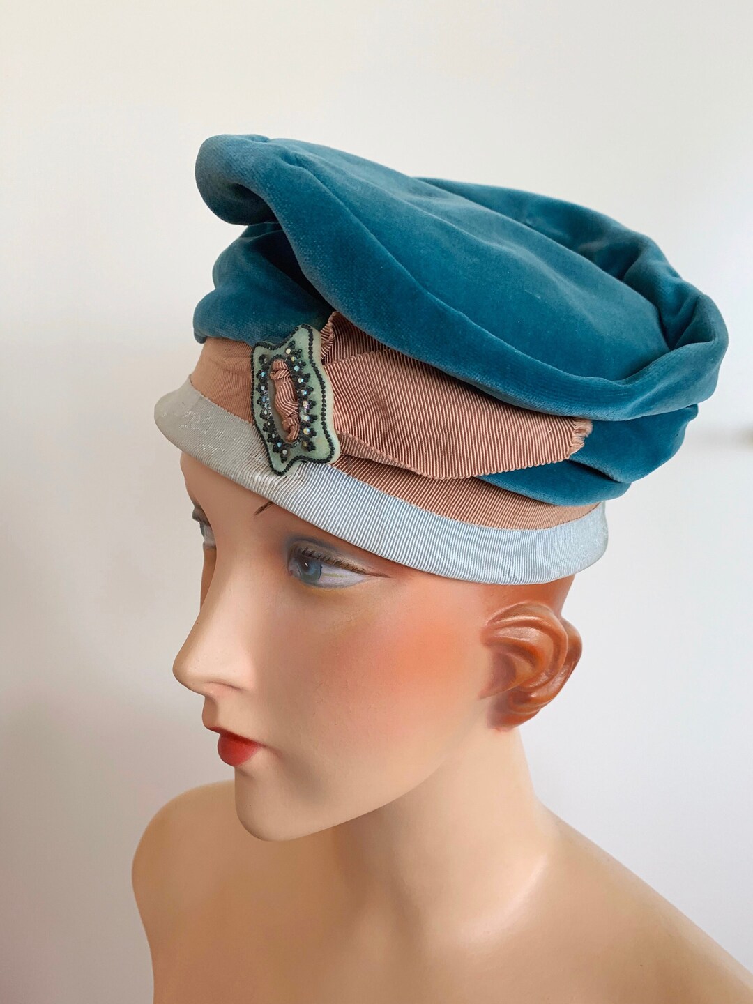1910s 1920s Gabrielle Teal Velvet Auto Bonnet - Etsy
