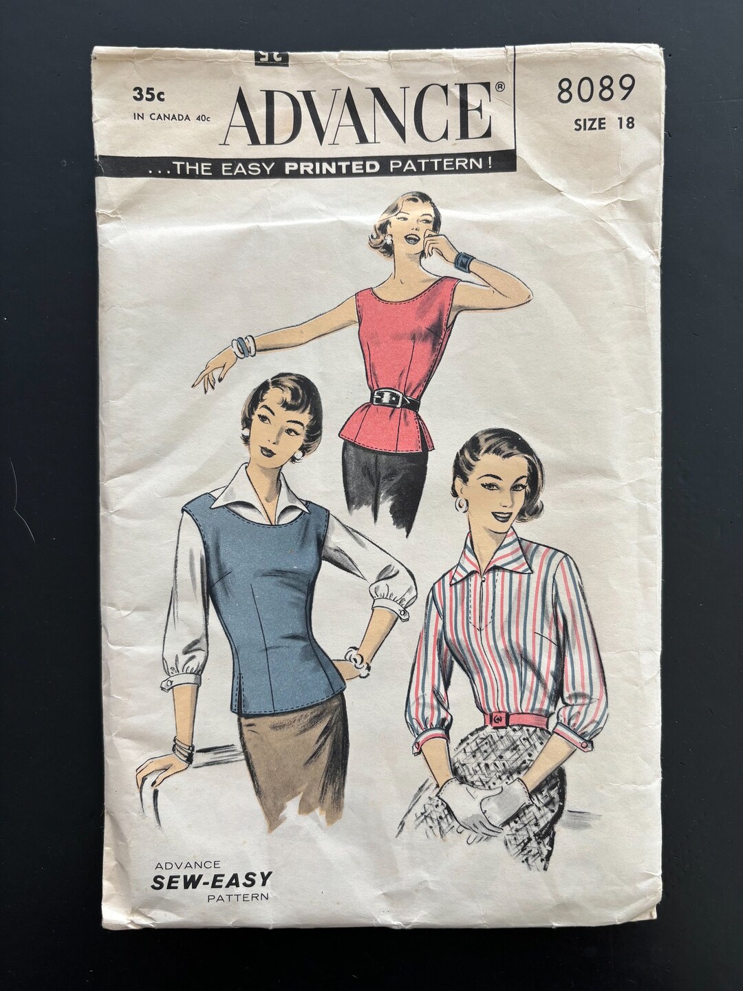 1956 Advance 8089 Sew Easy Sewing Pattern Misses' Blouse and Jerkin ...
