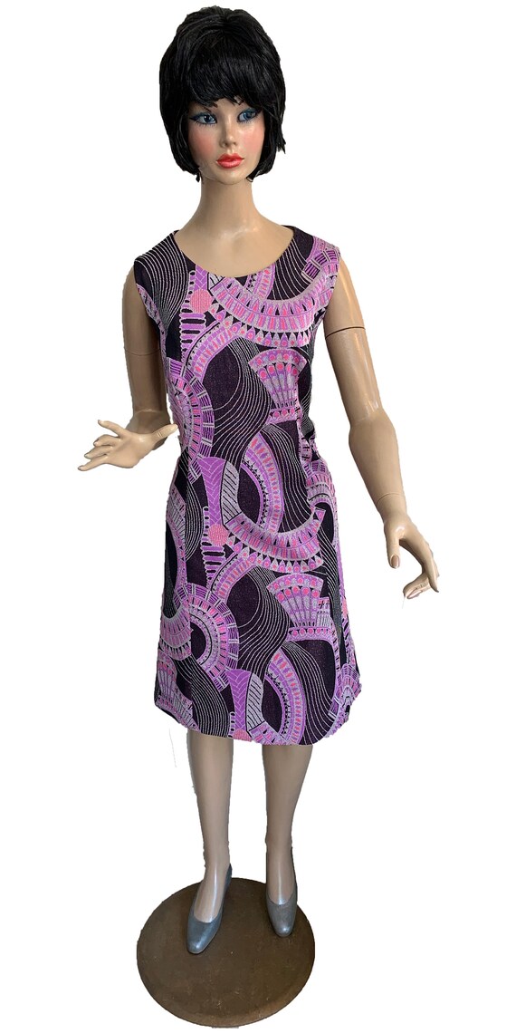 1960s Purple and Silver Mod Psych Dress | Size M - Gem