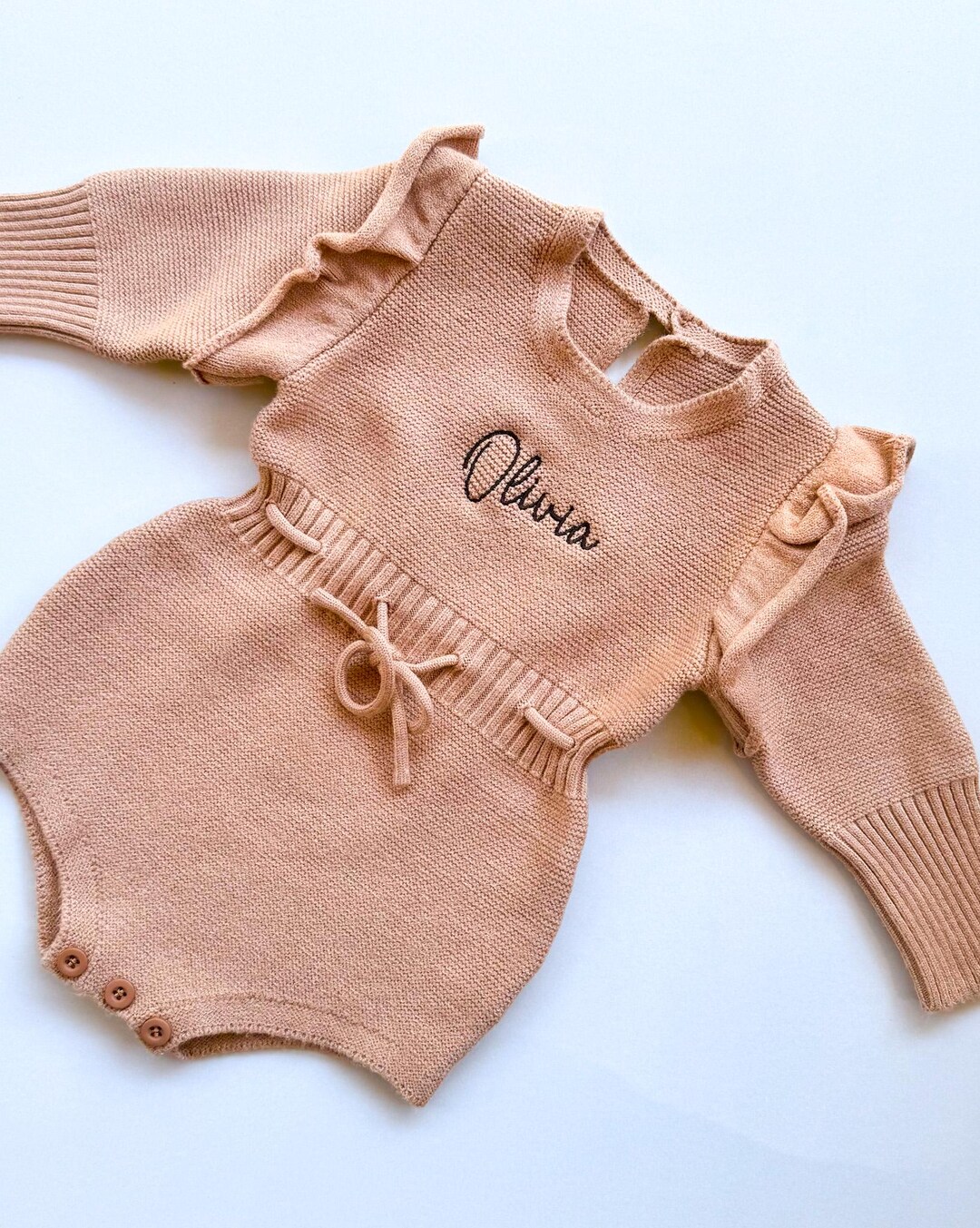 Personalized Knit Baby Sweater Romper: Embroidered Newborn Outfit, Soft ...
