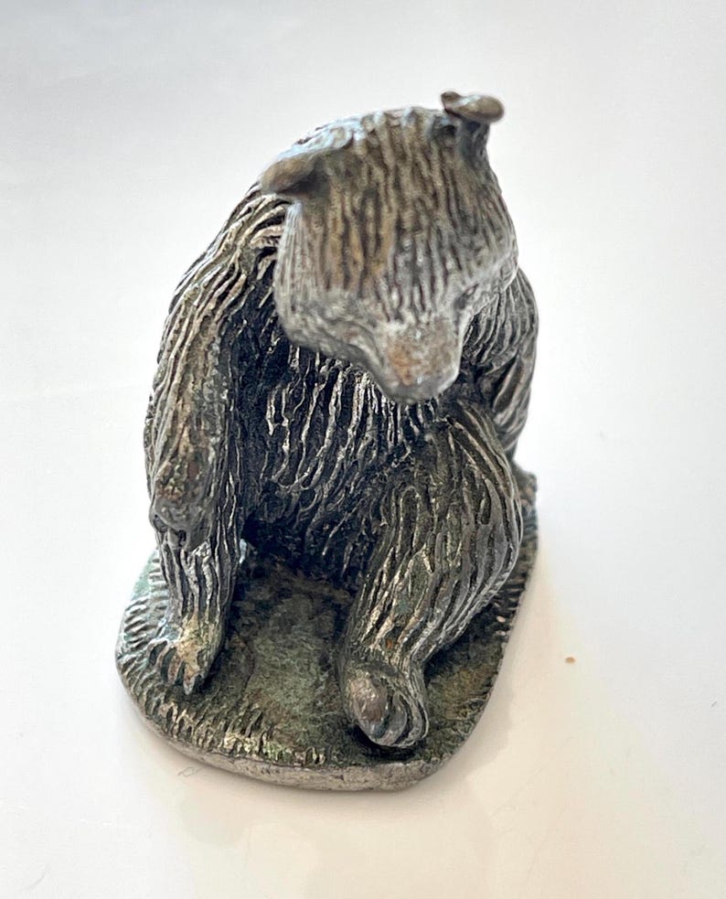 Cute Small Brown Pewter Bear Figurine French Vintage Textured Sitting ...