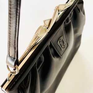 Handbag Black Leather LOUIS FERAUD French Vintage Monogram Initial LF ...