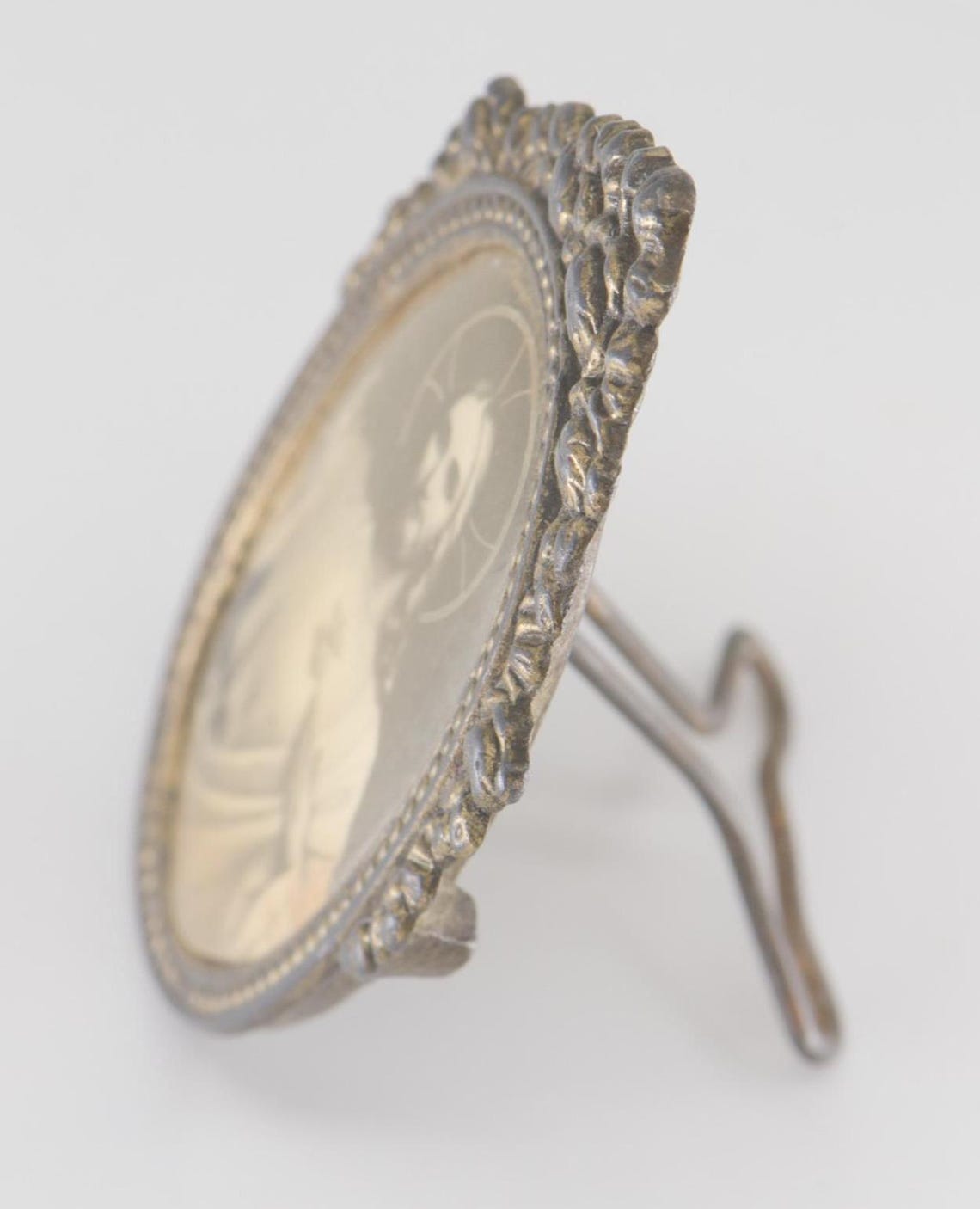 Antique Miniature Christ Framed Portrait Jesus Oval Metal Stand up ...