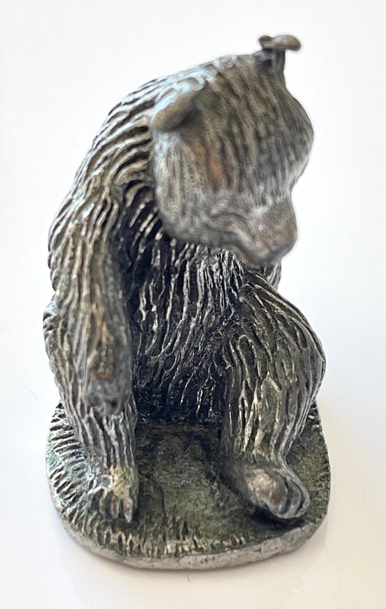 Cute Small Brown Pewter Bear Figurine French Vintage Textured Sitting ...