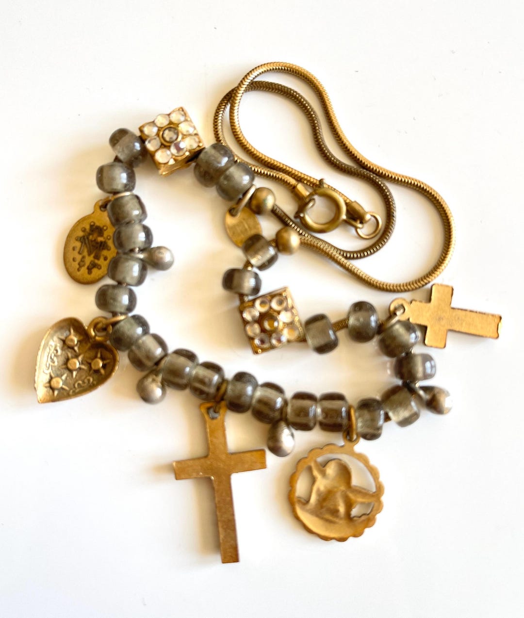 Charm Necklace French Vintage ZOE COSTE Religious Saints Cross Medals ...