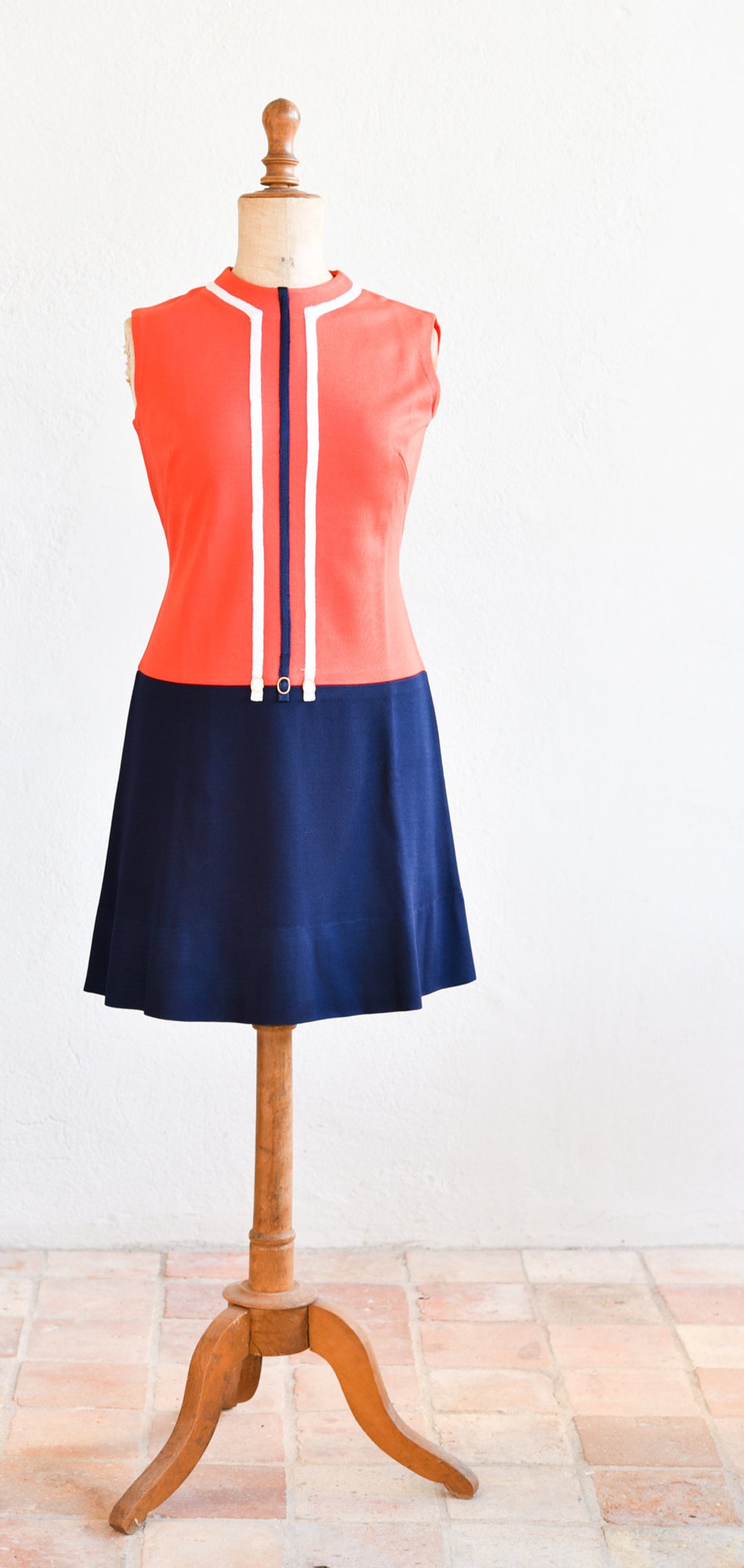 Vintage French Mod Dress Summer Red Blue Scooter Mini Sleeveless Retro ...