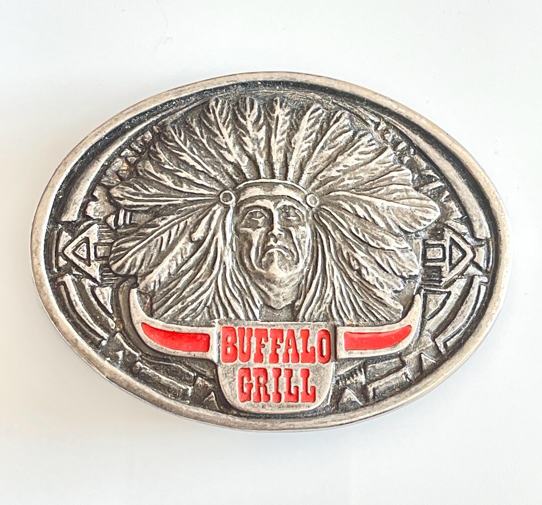 Two Belt Buckles Pewter Metal Chunky French Vintage Buffalo Grill and ...