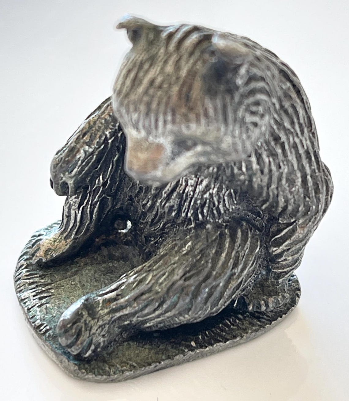 Cute Small Brown Pewter Bear Figurine French Vintage Textured Sitting ...