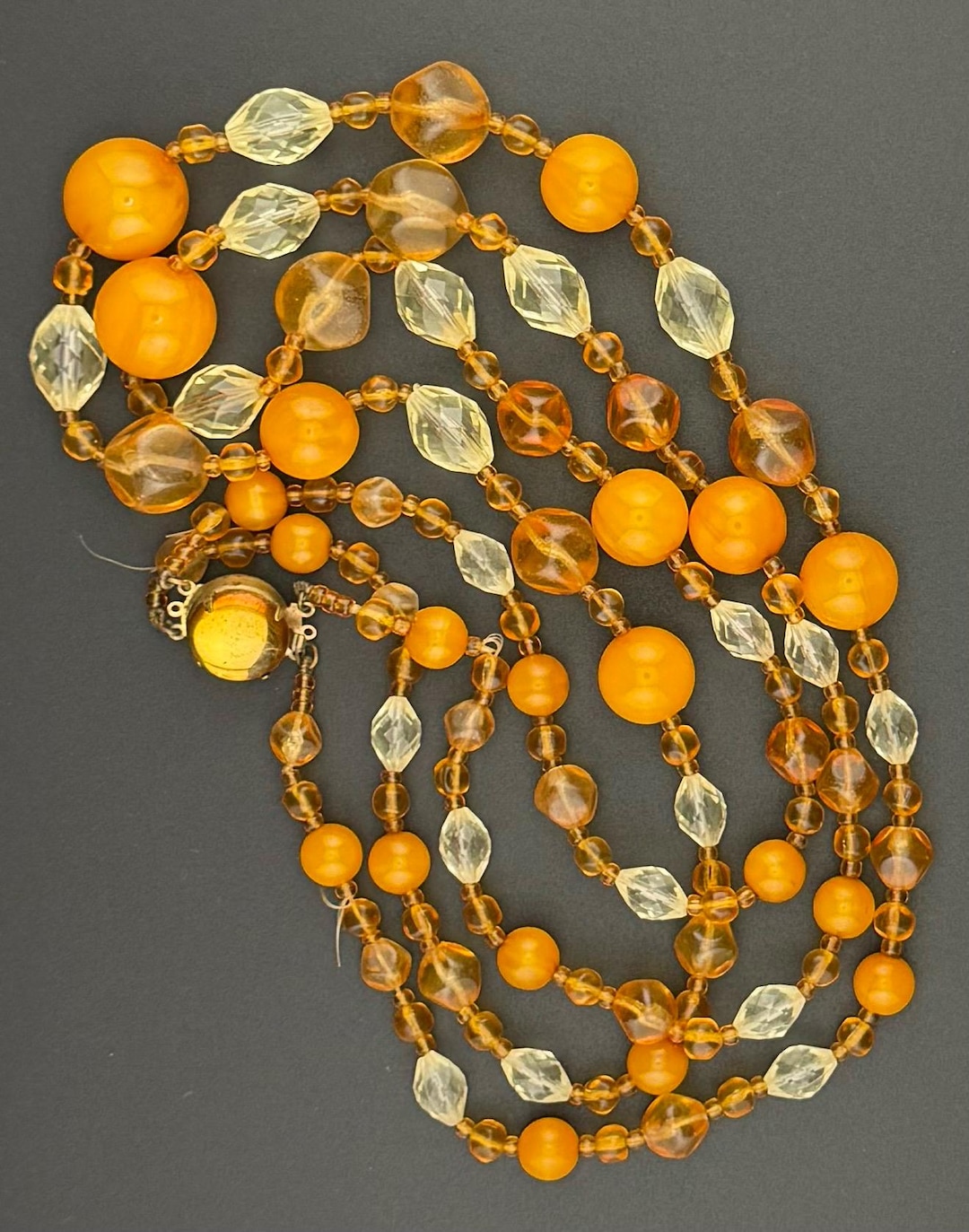 Stunning Antique Orange Bakelite Bead Necklace French Vintage Art Deco ...