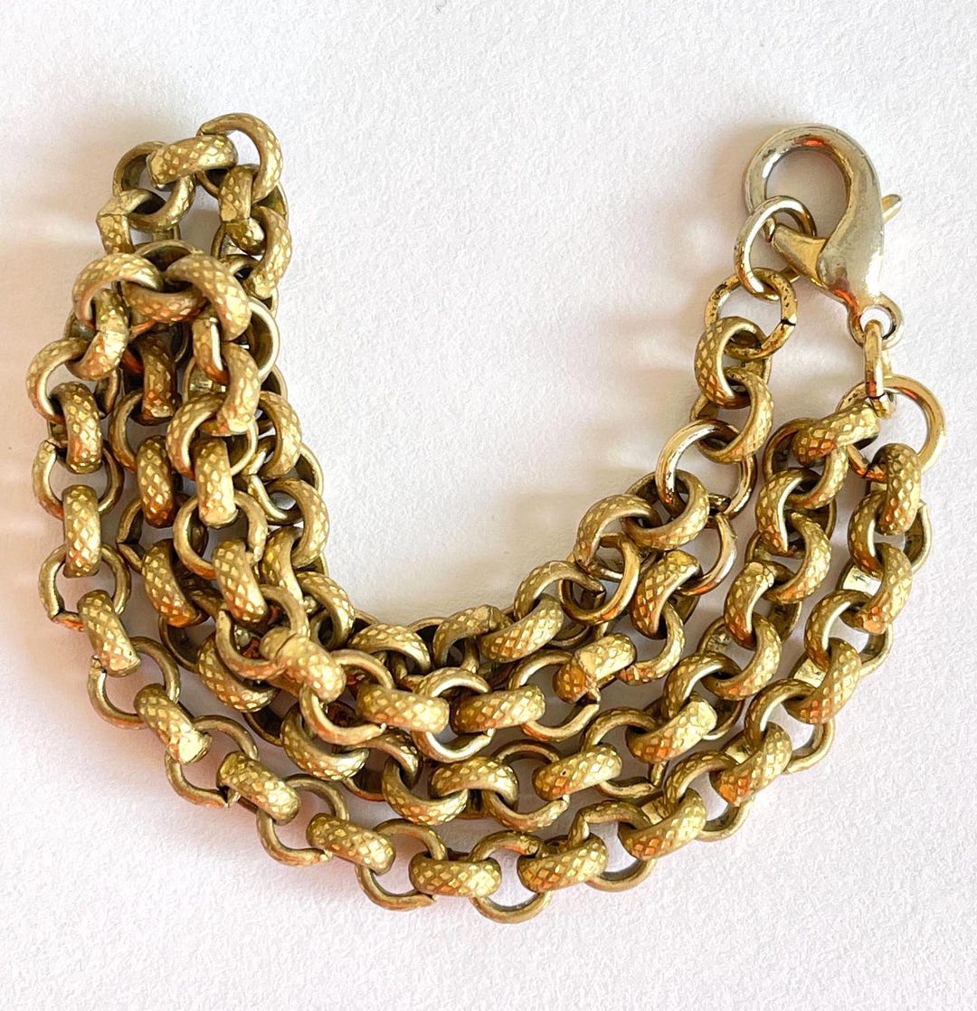 Link Chain Bracelet French Vintage Maille Doré Hammered Matt Gold Tone ...