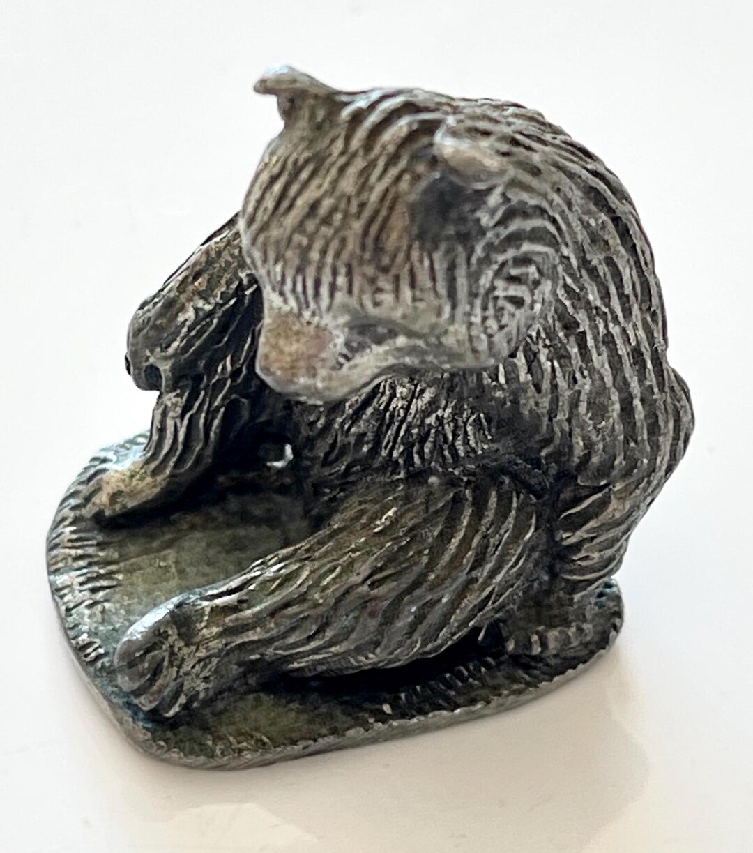 Cute Small Brown Pewter Bear Figurine French Vintage Textured Sitting ...
