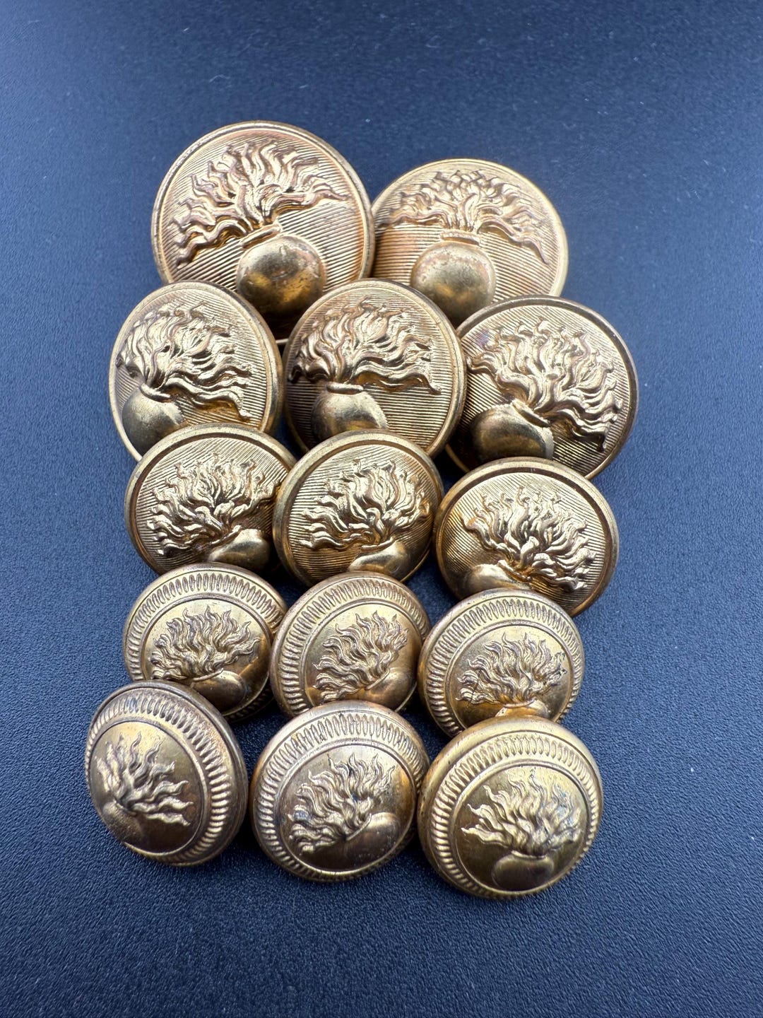 14 Antique Military Surplus Buttons French Grenadiers WWI Vintage Brass ...