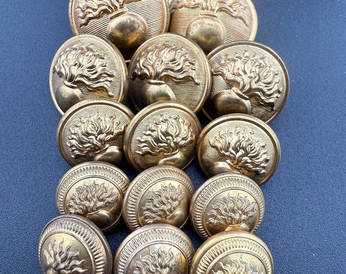 14 Antique Military Surplus Buttons French Grenadiers WWI Vintage Brass ...