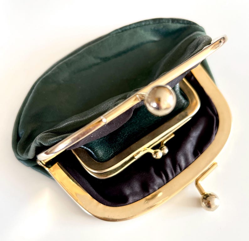Coin Purse French Vintage Soft Bottle Green Leather Pouch Double ...