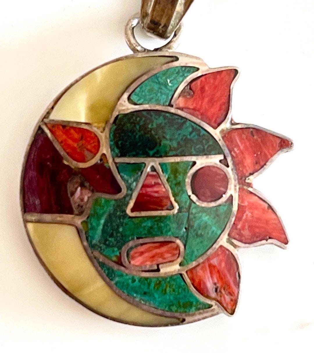 Mexican Sun God Pendant Vintage 950 Stamp Sterling Silver Multi Colour ...