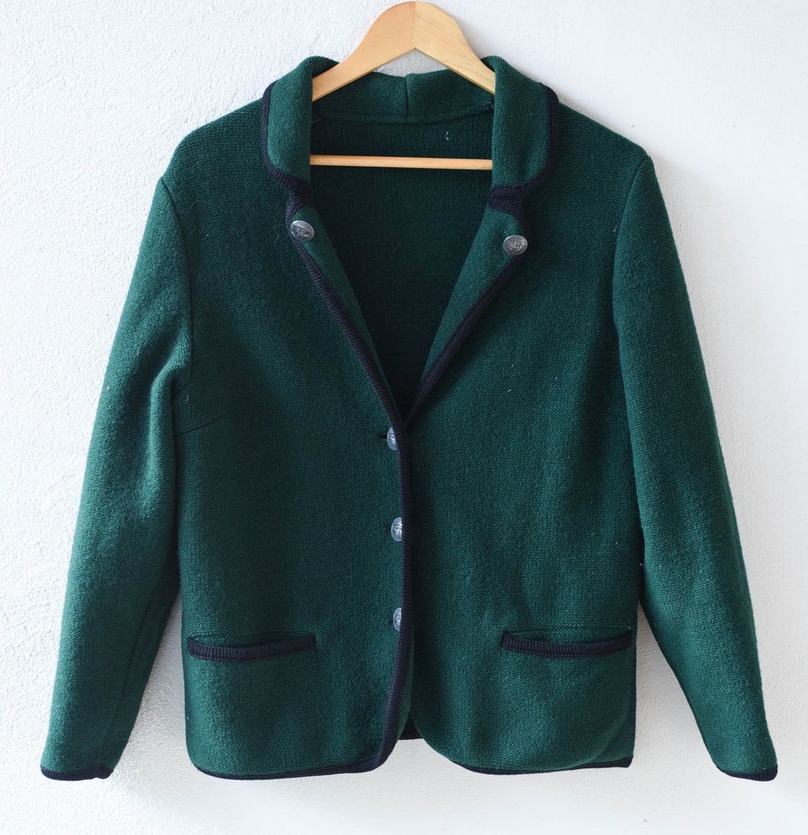 Vintage Wool Jacket Forest Green Black Piping Long Sleeve - Etsy