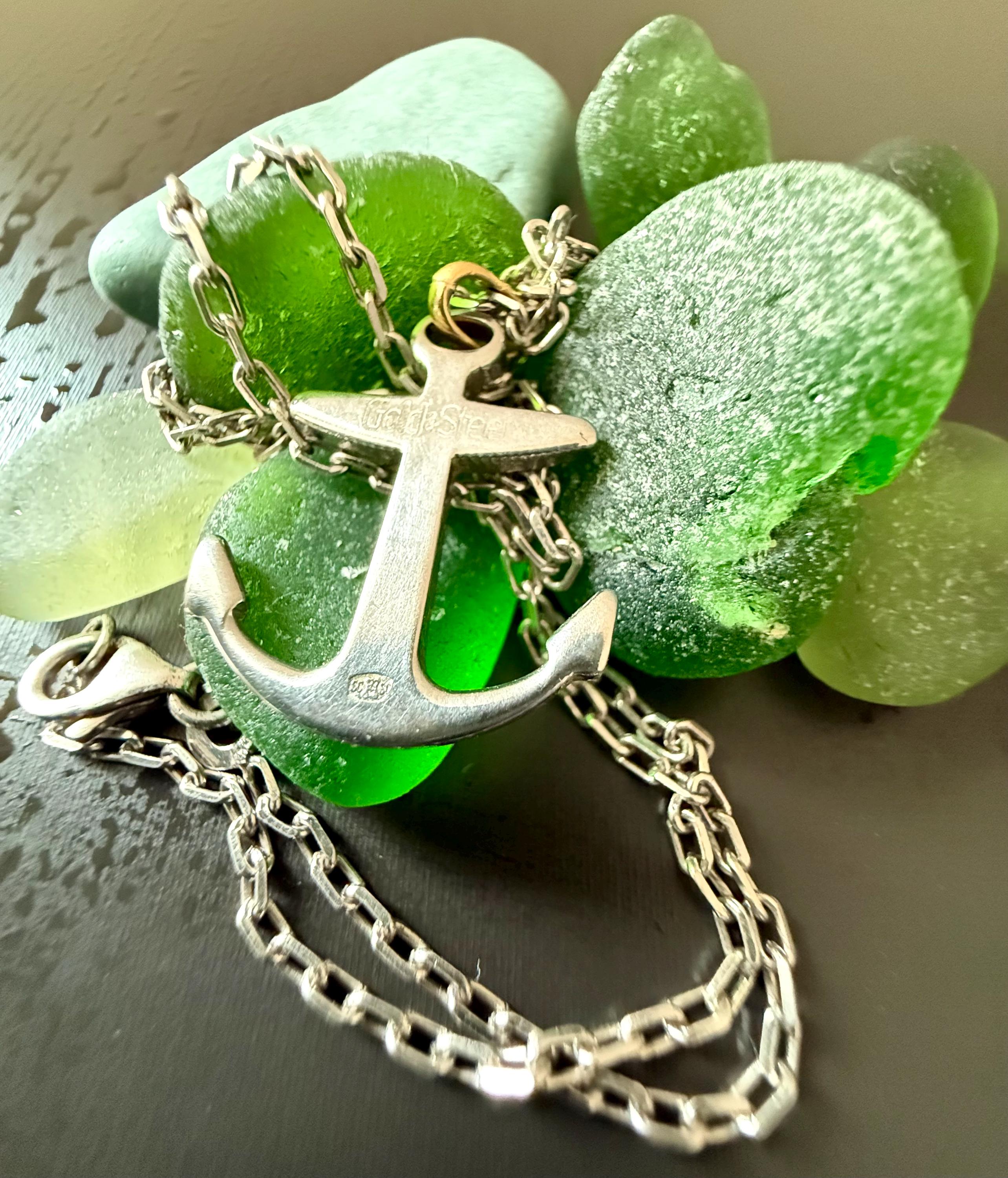 Small Anchor Necklace Gold Steel Pendant on Hallmark Silver Link Chain ...