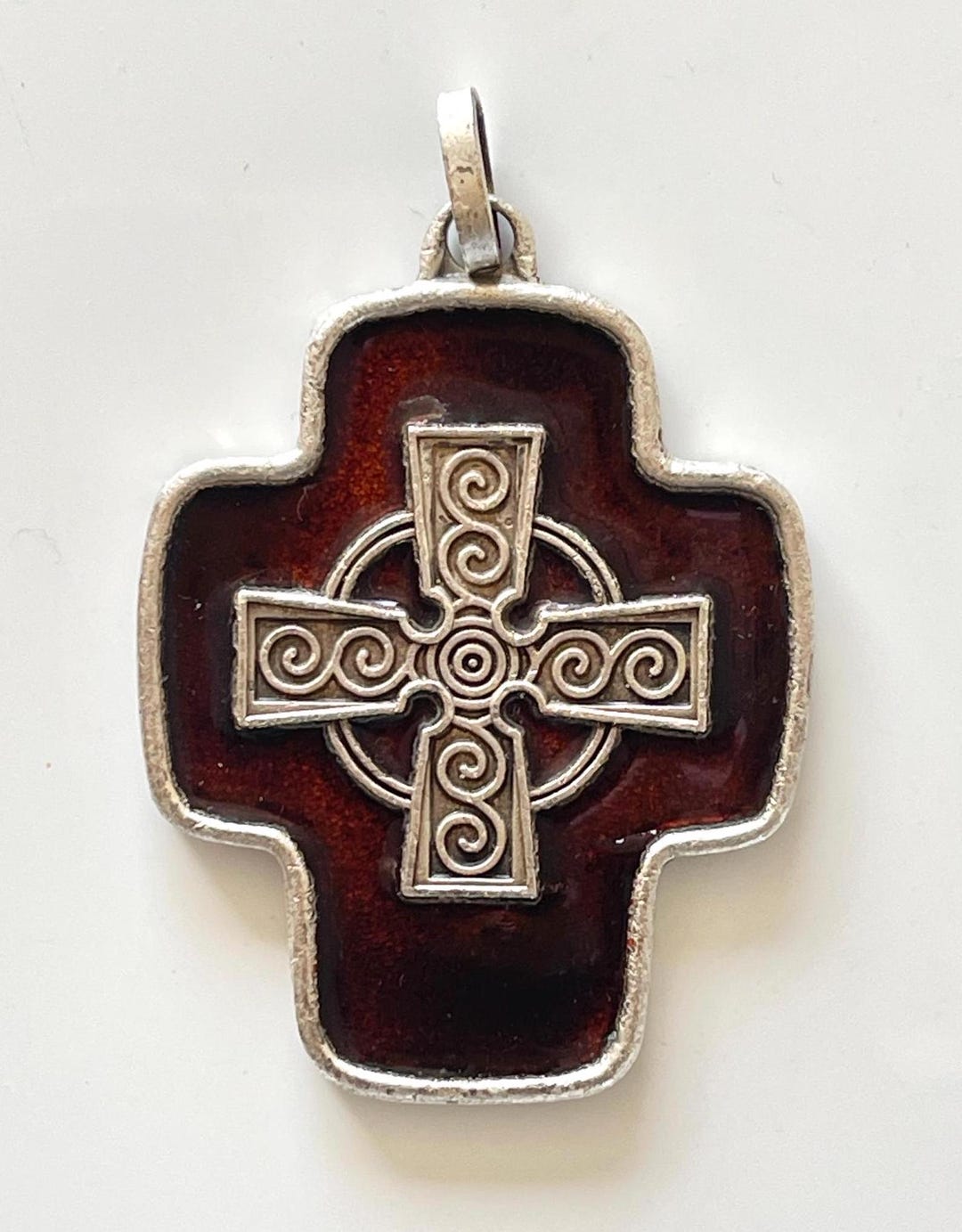 70s Modernist French Enamel Cross Pendant Vintage Celtic Spirals Large ...