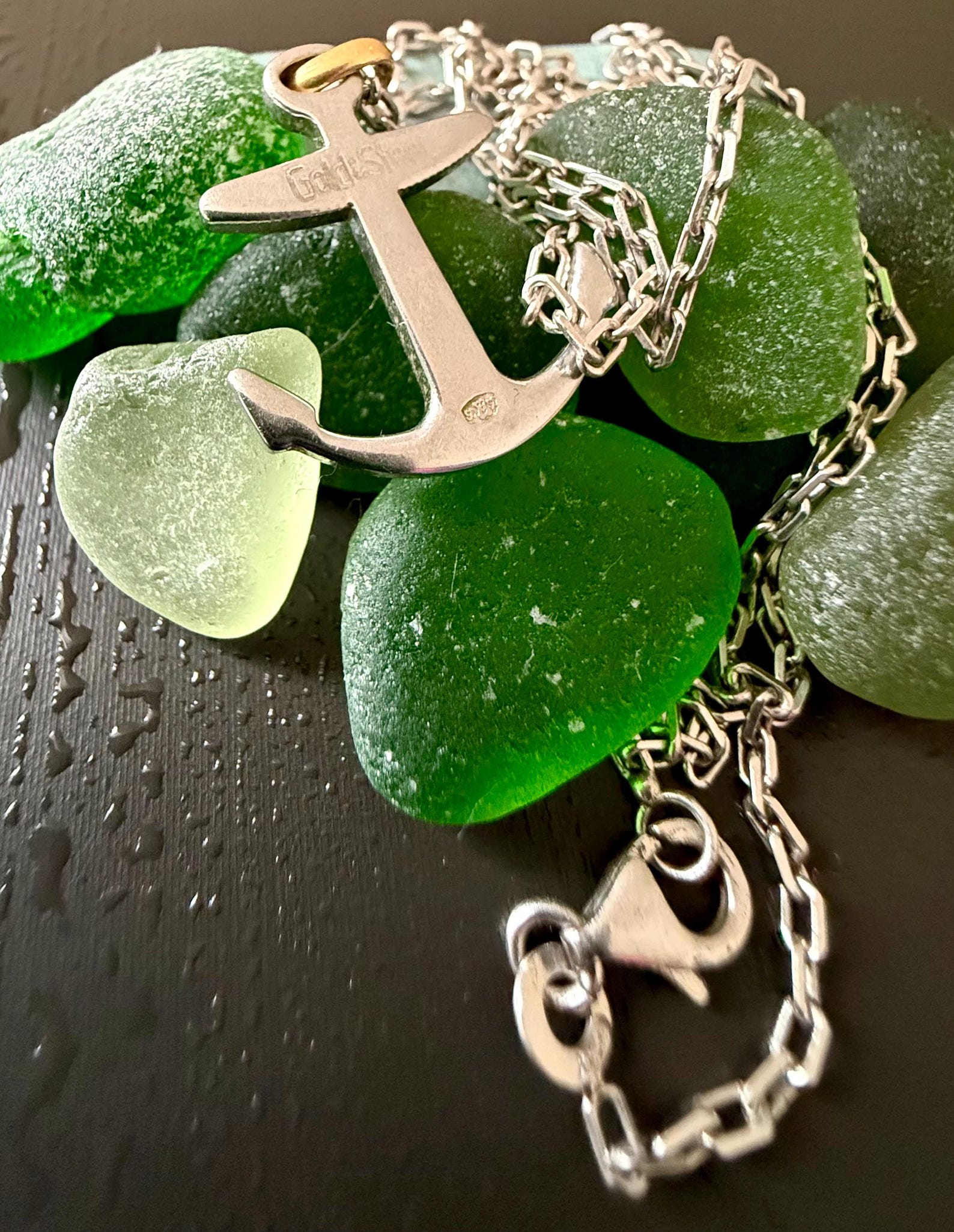 Small Anchor Necklace Gold Steel Pendant on Hallmark Silver Link Chain ...